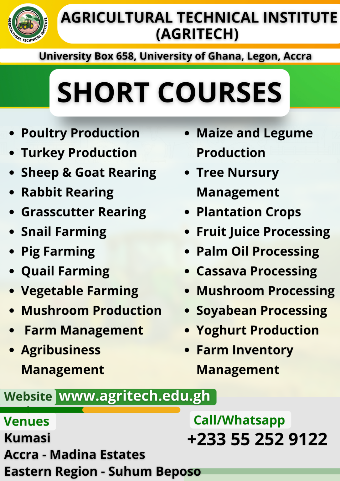 Courses – Agricultural Technical Institute